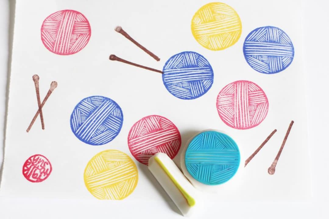 Knitting Rubber Stamp Set, Woll Yarn & Knitting Needle Stamps, Hand ...