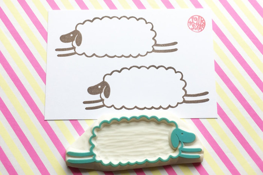 Running Sheep Rubber Stamp, Farm Animal Stamp, Hand Carved Stamp by ...
