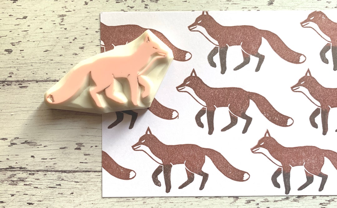 Walking Fox Rubber Stamp, Hand Carved Stamp by Talktothesun, Gift for ...