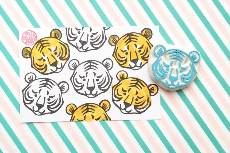 Tiger Rubber Stamp Forest Animal Stamp Hand Carved Stamp - Etsy