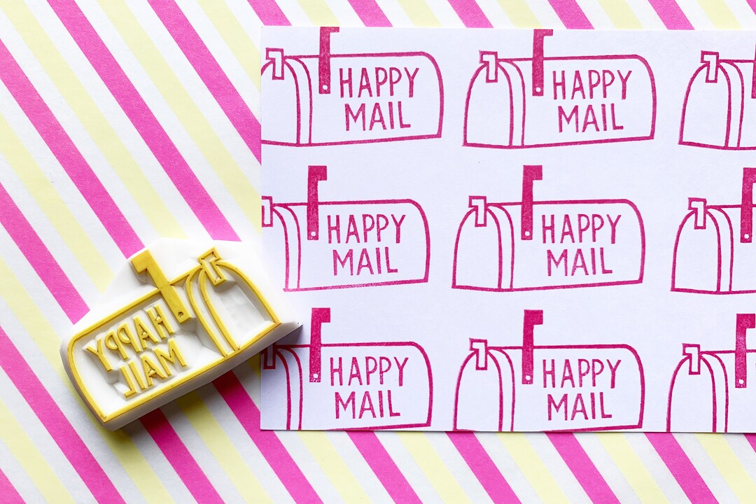Happy Mail Rubber Stamp: Mailbox Hand Carved Stamp for Card Making - Etsy