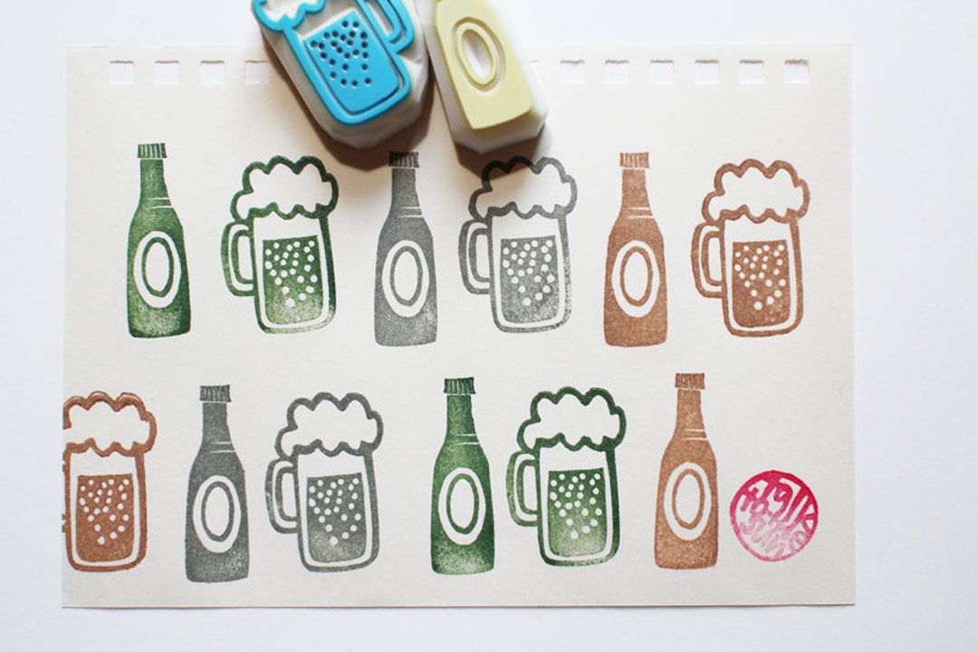 Beer Rubber Stamp Set Beer Glass & Beer Bottle Stamps Hand - Etsy Israel