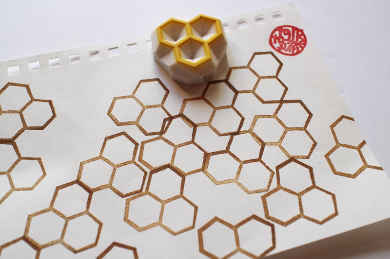 Honeycomb Rubber Stamp Geometric Hexagon Stamp Hand Carved | Etsy