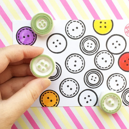 Sewing Button Rubber Stamp Set Hand Carved Stamps Gift for - Etsy