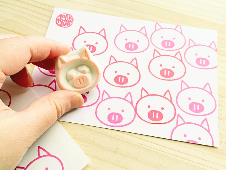 Pig rubber stamp farm animal stamp hand carved stamp by | Etsy