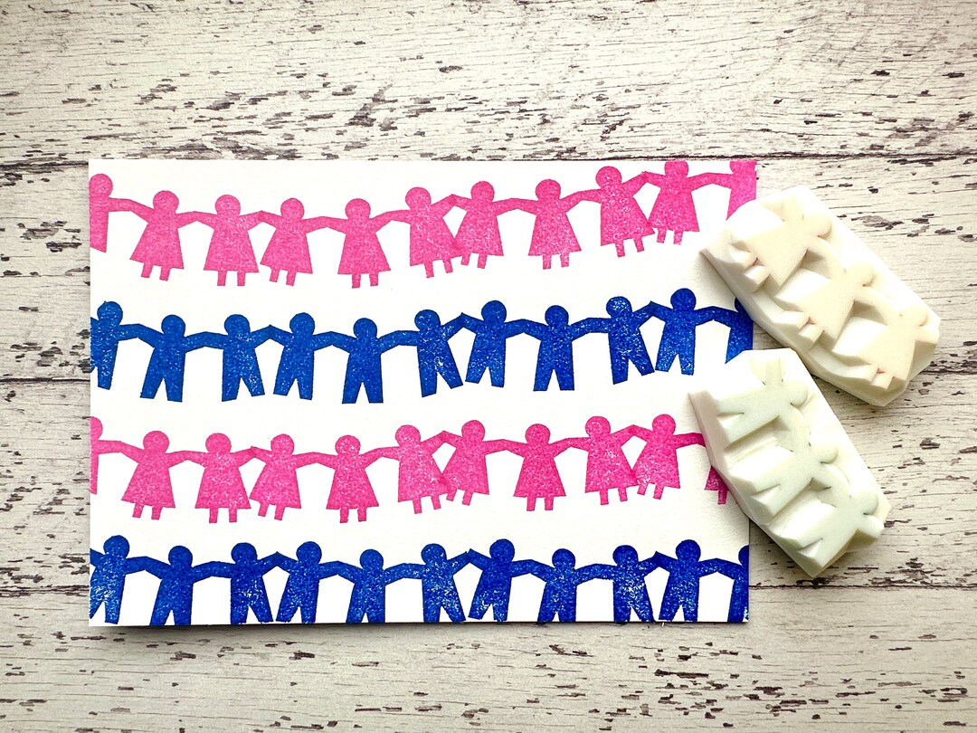 Paper Doll Chain Rubber Stamp Set | Hand Carved Stamps | Party Inspired ...