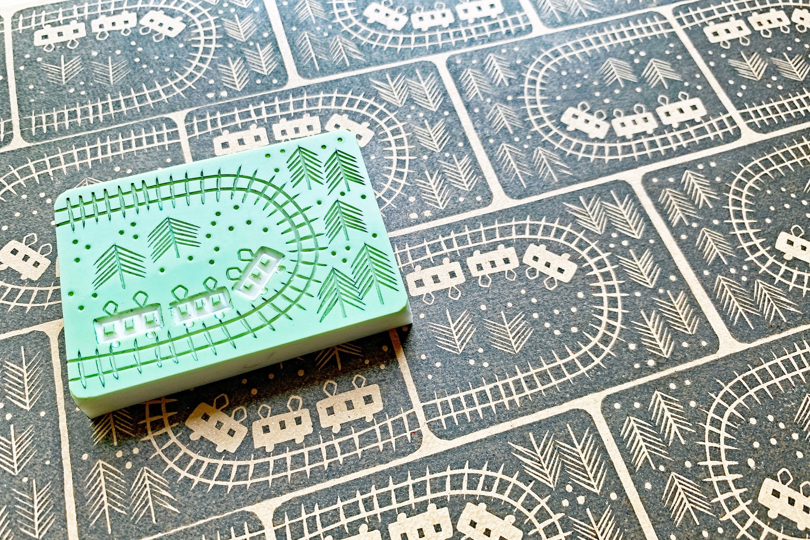 Train on Tracks Rubber Stamp Railway Stamp Woodland Tile | Etsy