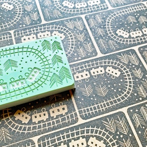 Train on Tracks Rubber Stamp, Railway Stamp, Hand Carved Stamp by ...