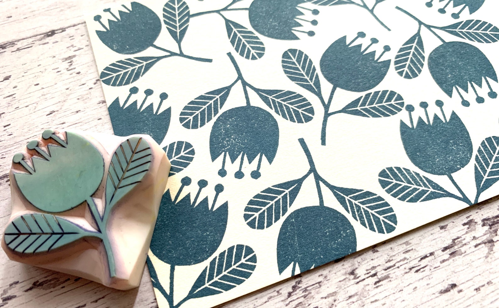 Spring Flower Rubber Stamp, Botanical Plant Stamp, Hand Carved Stamp by ...