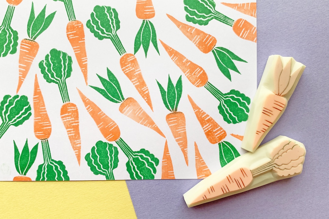 Carrot Rubber Stamp Set, Vegetable Stamps, Hand Carved Stamps by ...