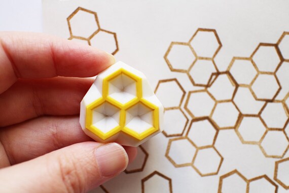 Honeycomb Rubber Stamp Geometric Hexagon Stamp Hand Carved | Etsy