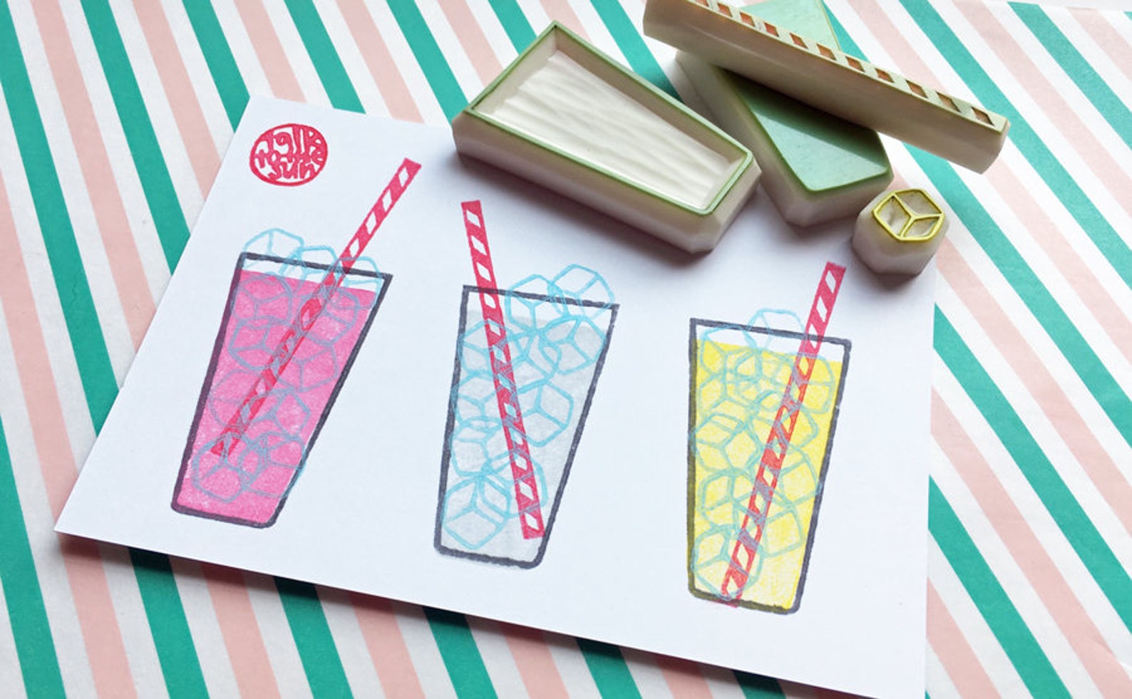 Cold Drink Rubber Stamp Set | Hand Carved Stamps | Ice Cube Straw ...