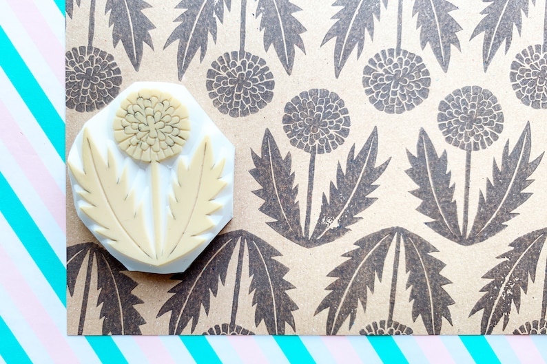 Dandelion Flower Rubber Stamp: Hand Carved Stamp, Botanical Design ...