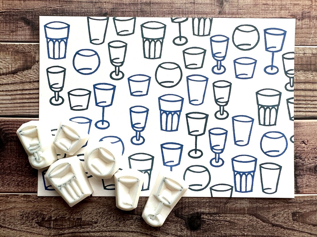 Glass Cup Rubber Stamp Set, Wine Glass & Drinking Glass Stamps, Hand ...
