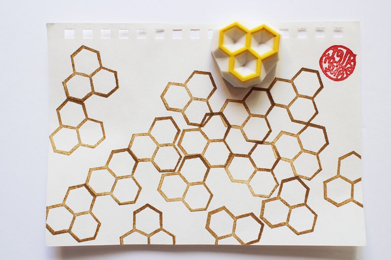 Honeycomb Rubber Stamp Geometric Hexagon Stamp Hand Carved | Etsy