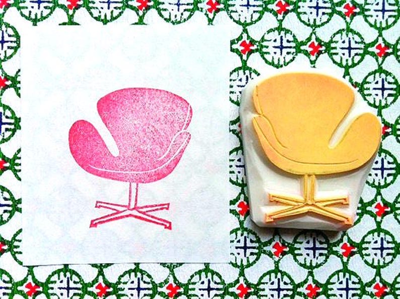 Swan Chair Rubber Stamp: Hand Carved Stamp, Mid Century Modern ...