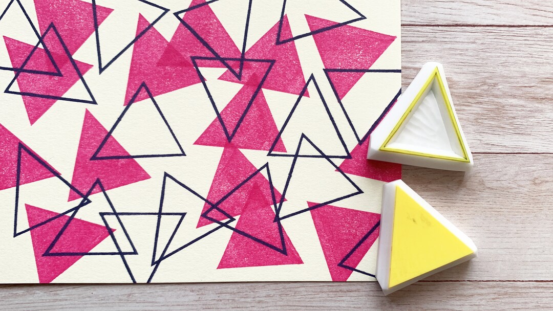 Triangle Rubber Stamp Set, Outline & Solid Triangle, Hand Carved Stamps ...