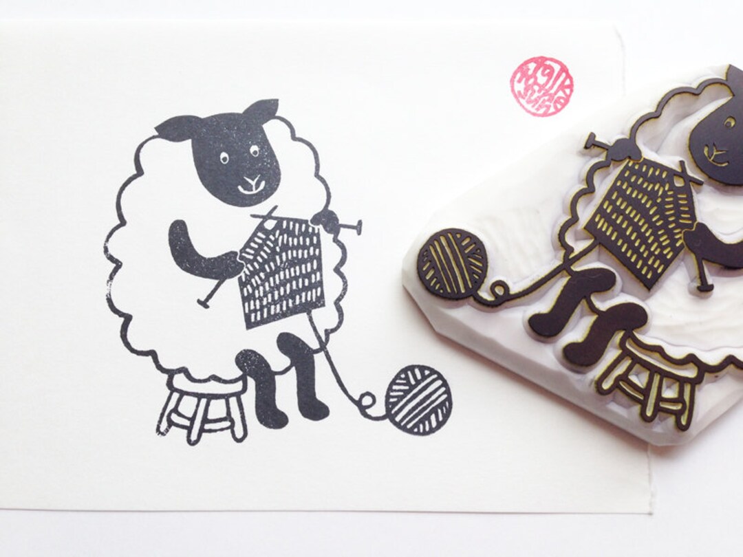 Mama Sheep Rubber Stamp Knitting Stamp Hand Carved Stamp by - Etsy