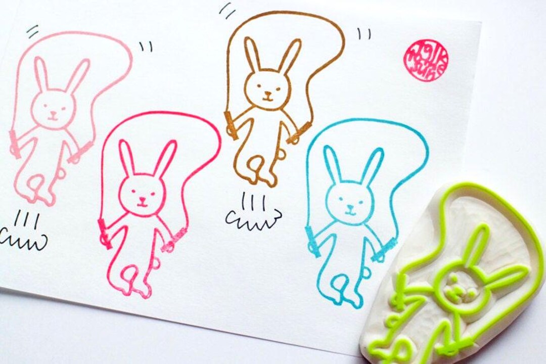 Jumping Rabbit Rubber Stamp | Hand Carved Stamp | Journaling Card ...