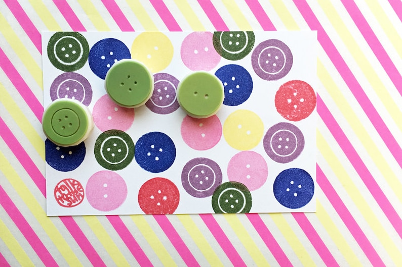 Sewing Button Rubber Stamp Set Hand Carved Stamps Gift for - Etsy