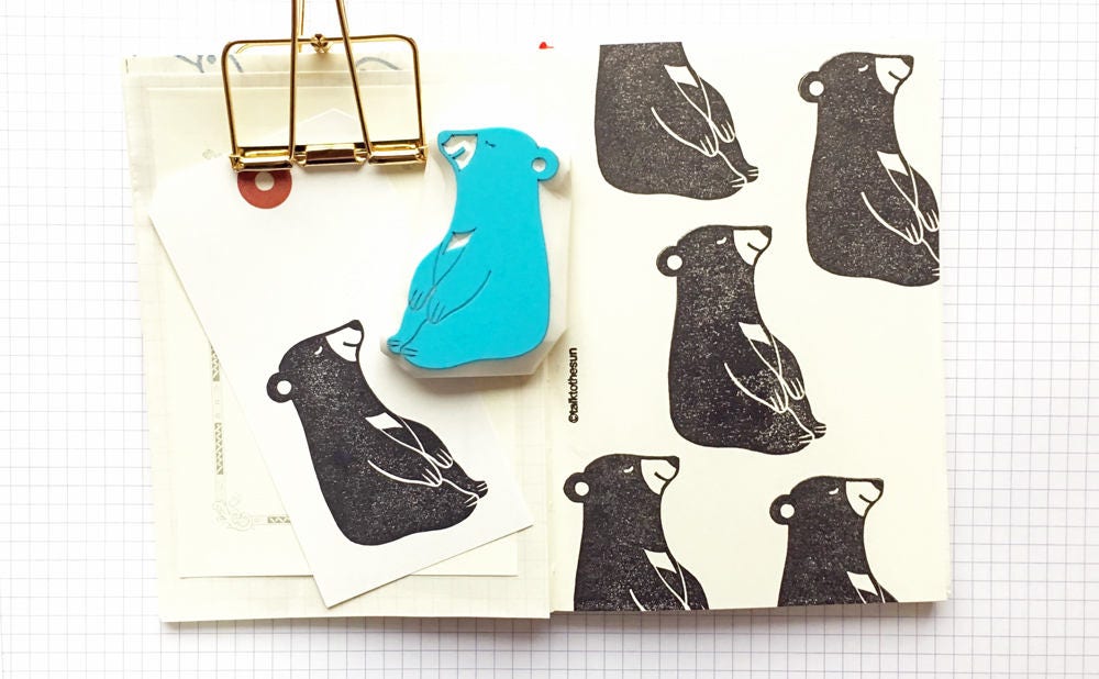 Black bear rubber stamp woodland animal stamp hand carved | Etsy