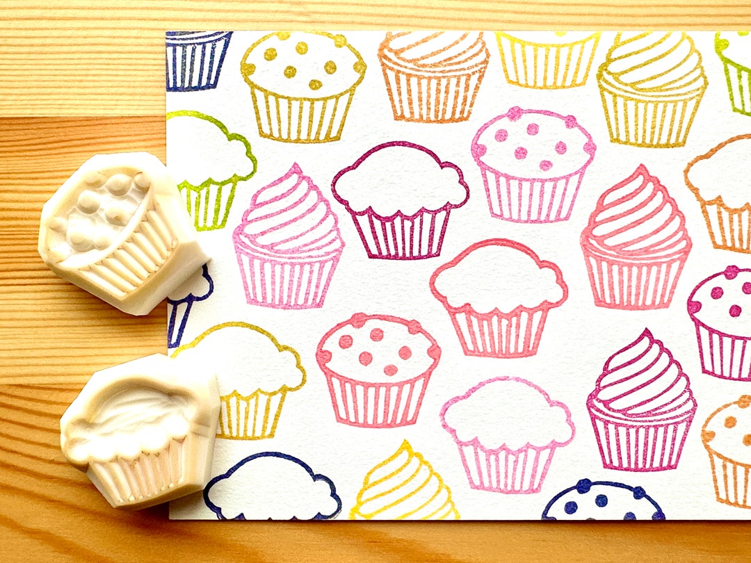 Cupcake Rubber Stamp Set, Muffin Stamp for Journaling, Hand Carved ...