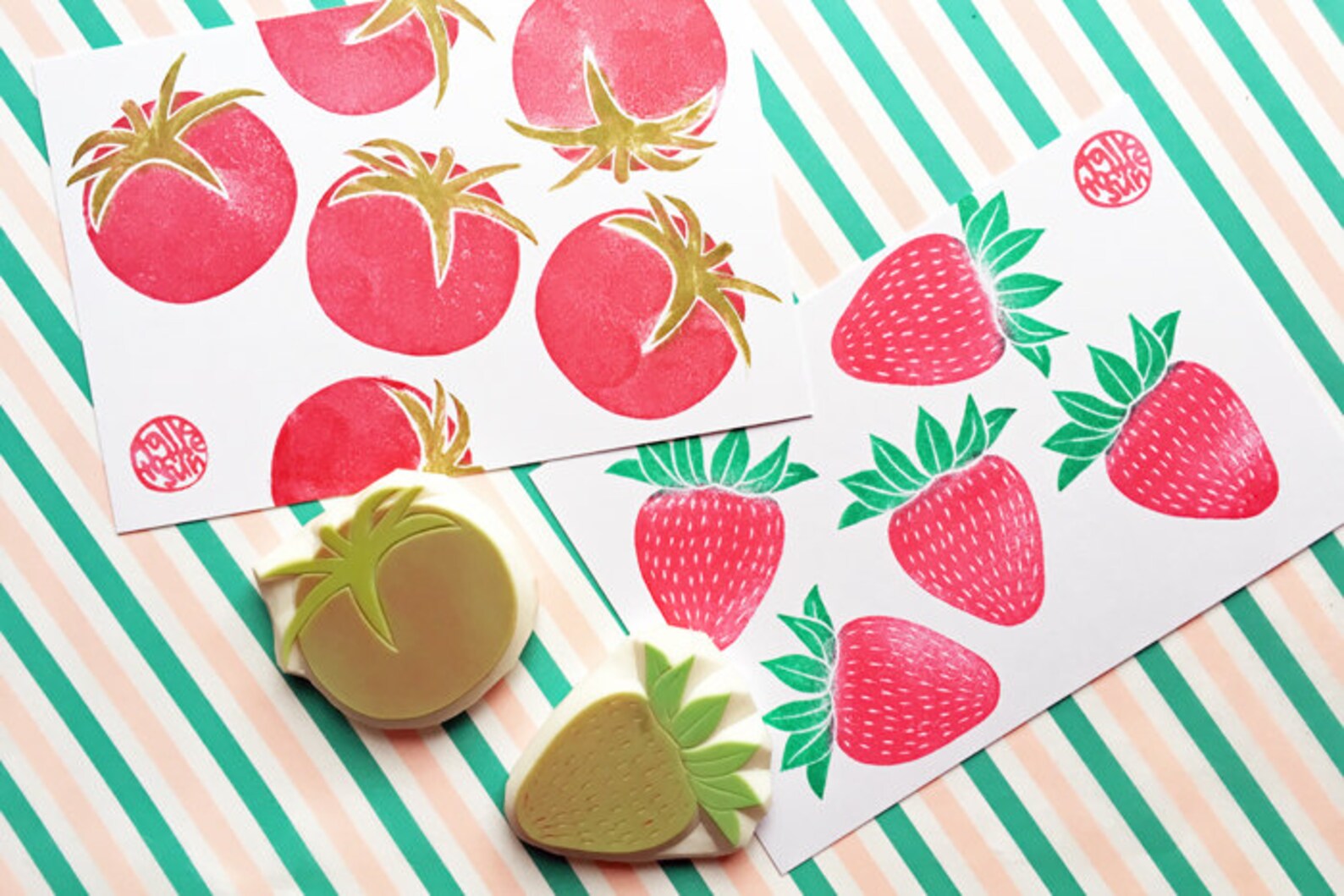 Strawberry Rubber Stamp Fruit Stamp Hand Carved Stamp by - Etsy