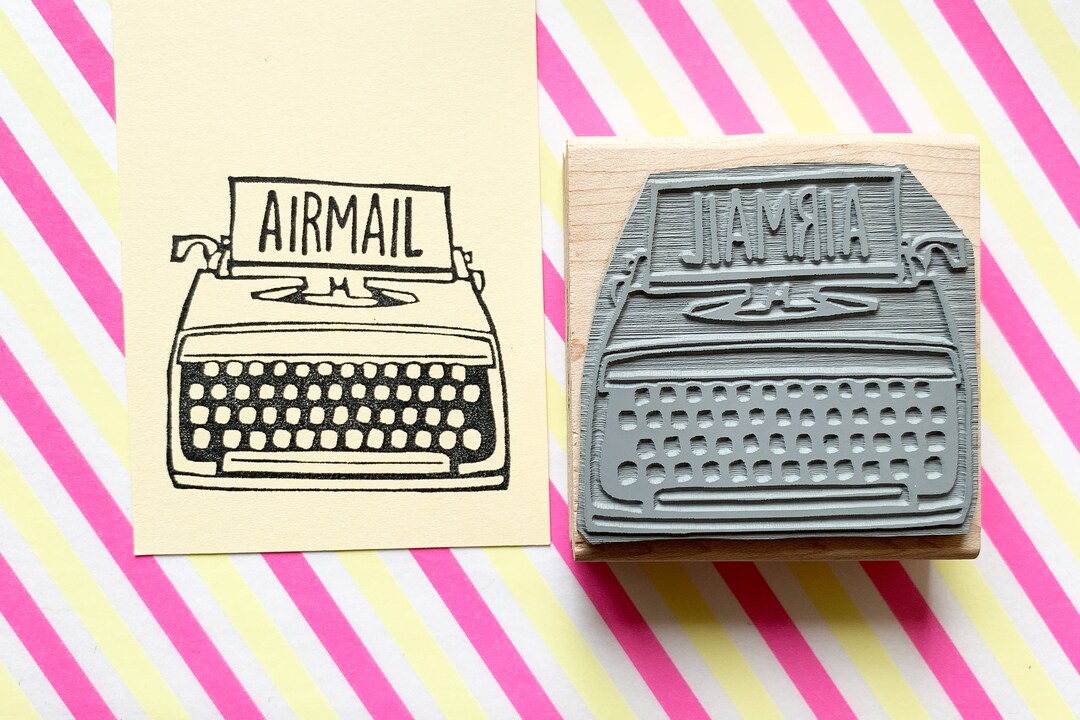 Vintage Typewriter Rubber Stamp, Airmail Stamp for Snail Mail, Wood ...