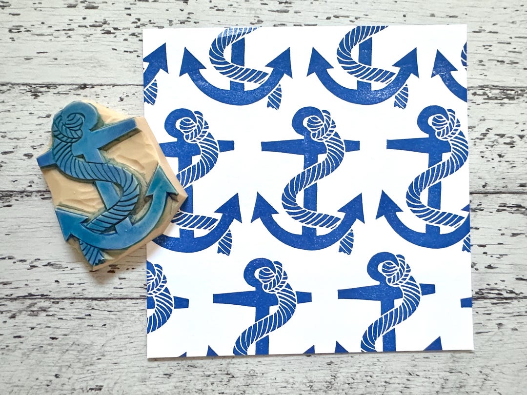 Anchor Rubber Stamp: Hand Carved Stamp, Sailing-inspired Design, Style ...