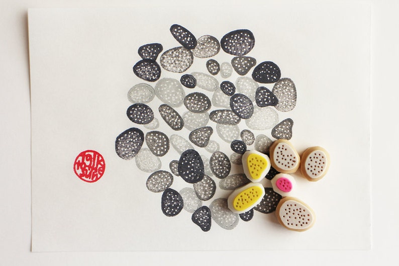 Pebble Rubber Stamp Set Japanese Zen Garden Stamp Hand - Etsy