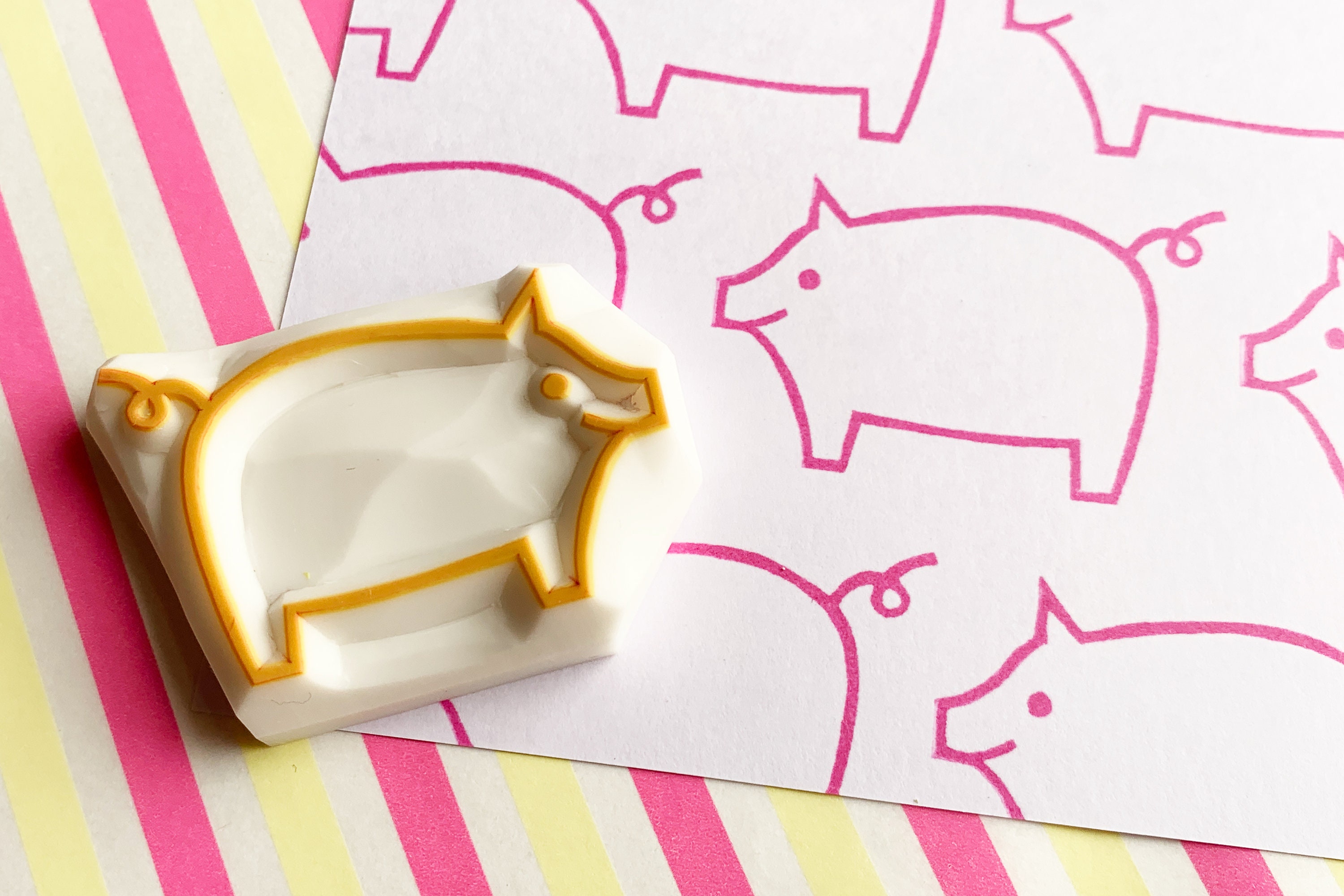 Pig rubber stamp farm animal stamp piglet stamp hand | Etsy