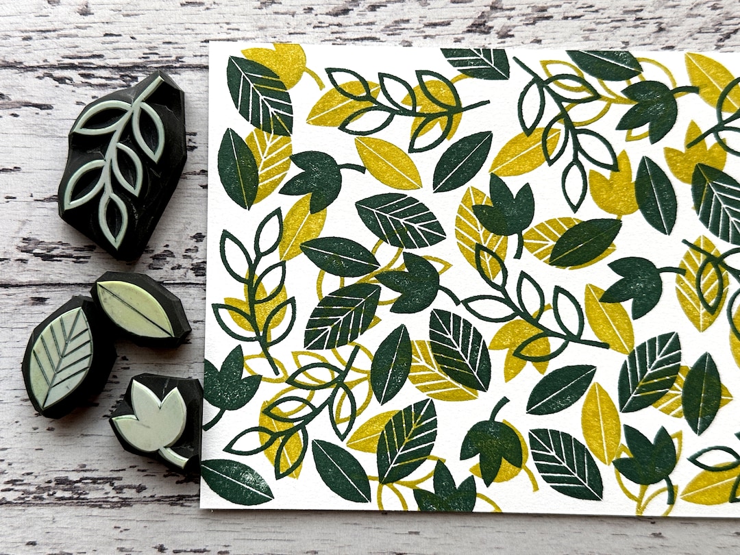 Leaf Rubber Stamp Set, Botanical Stamps for Card Making, Hand Carved ...