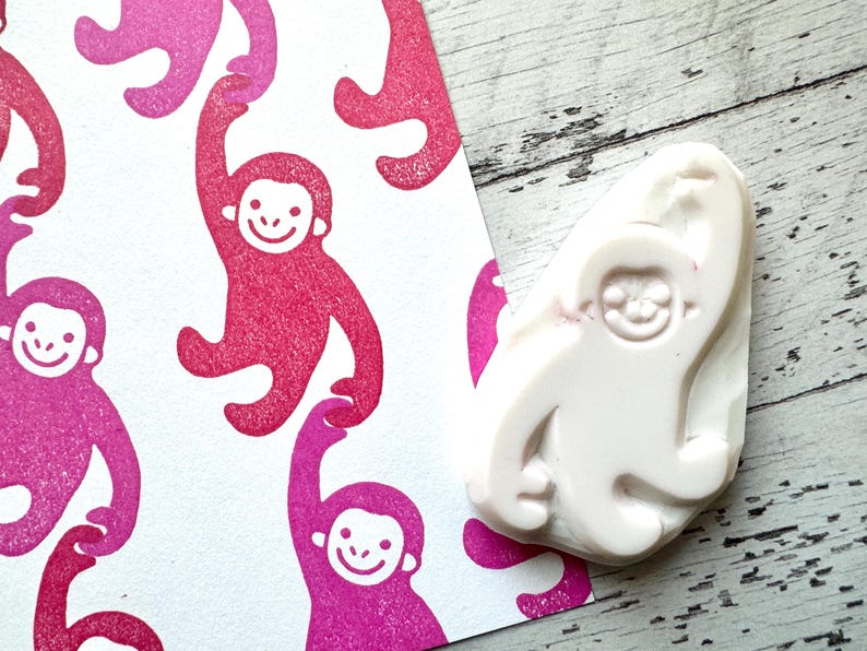 Baby Monkey Rubber Stamp | Hand Carved Stamp | Jungle Animal Design - Etsy