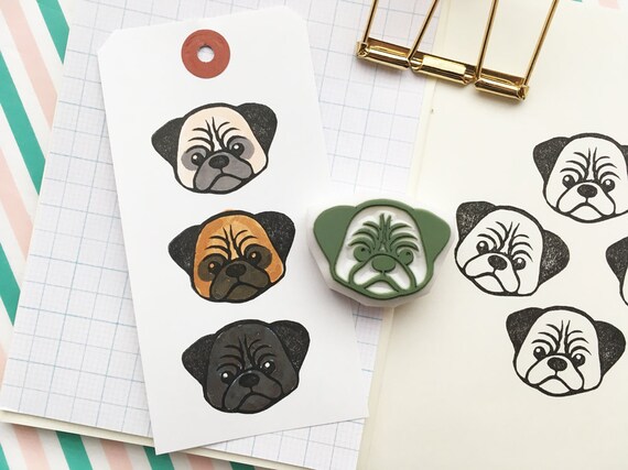 Pug Rubber Stamp Puppy Dog Stamp Hand Carved Stamp by - Etsy