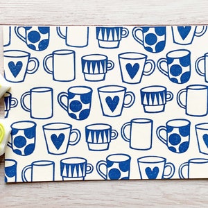Mug Cup Rubber Stamp Set, Coffee Cup Stamps, Hand Carved Stamps, Craft ...