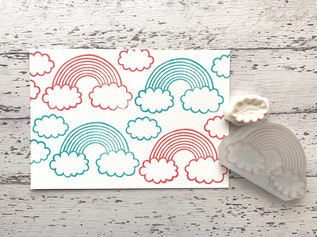 Rainbow and Cloud Rubber Stamp Set: Hand Carved - Nature Design - Etsy