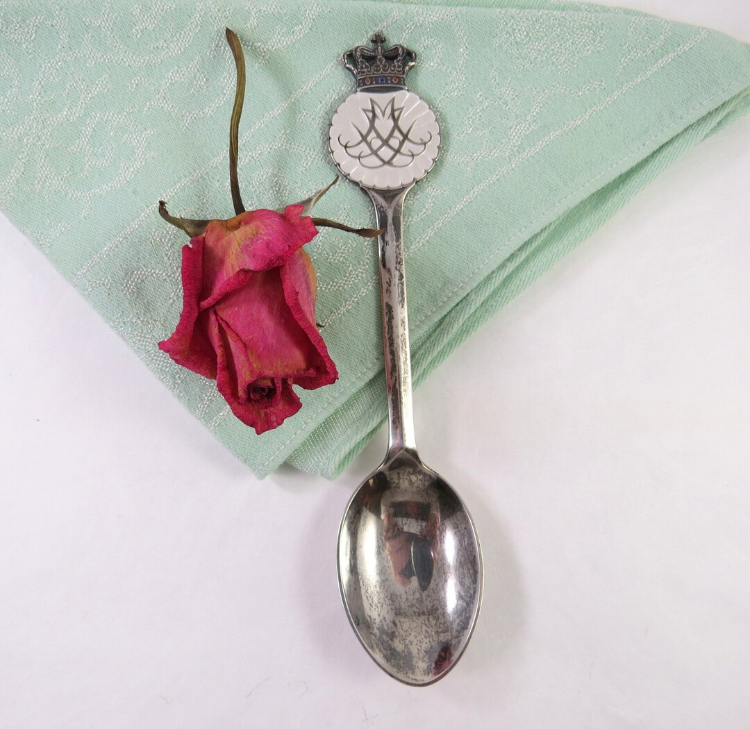 Vintage Royal Wedding Sterling Silver Spoon: Enameled Crown Medallion ...