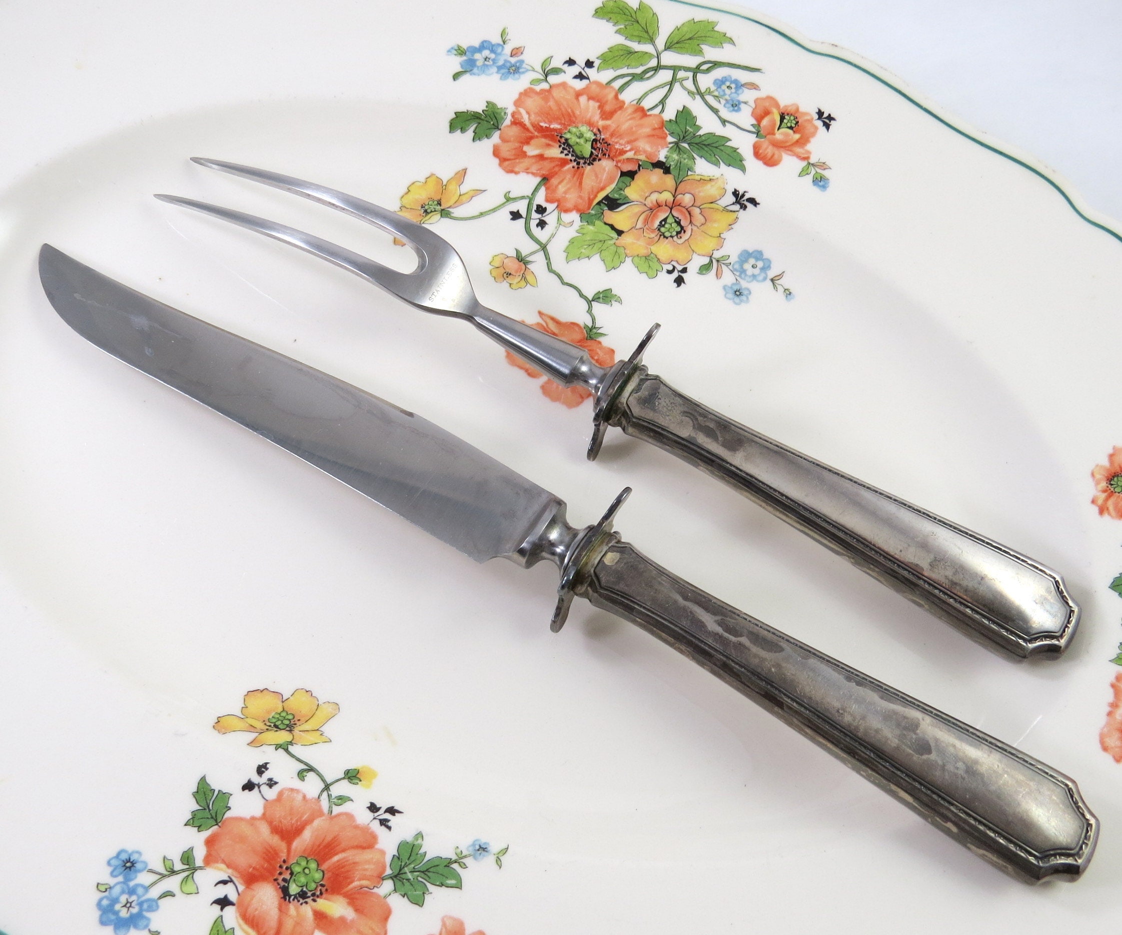 Vintage Carving Set, Carving Knife and Fork With Knife Rest Legs ...