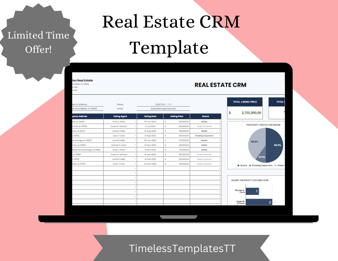 Real Estate CRM Template Property Management Spreadsheet - Etsy