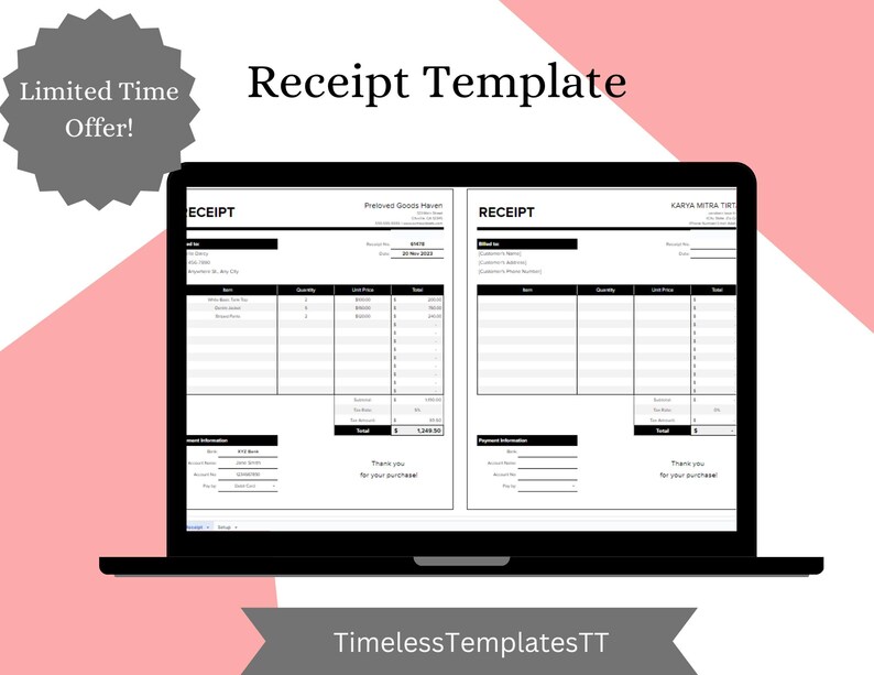Receipt Template, EDITABLE Receipt Form, Small Business, Invoice Order ...
