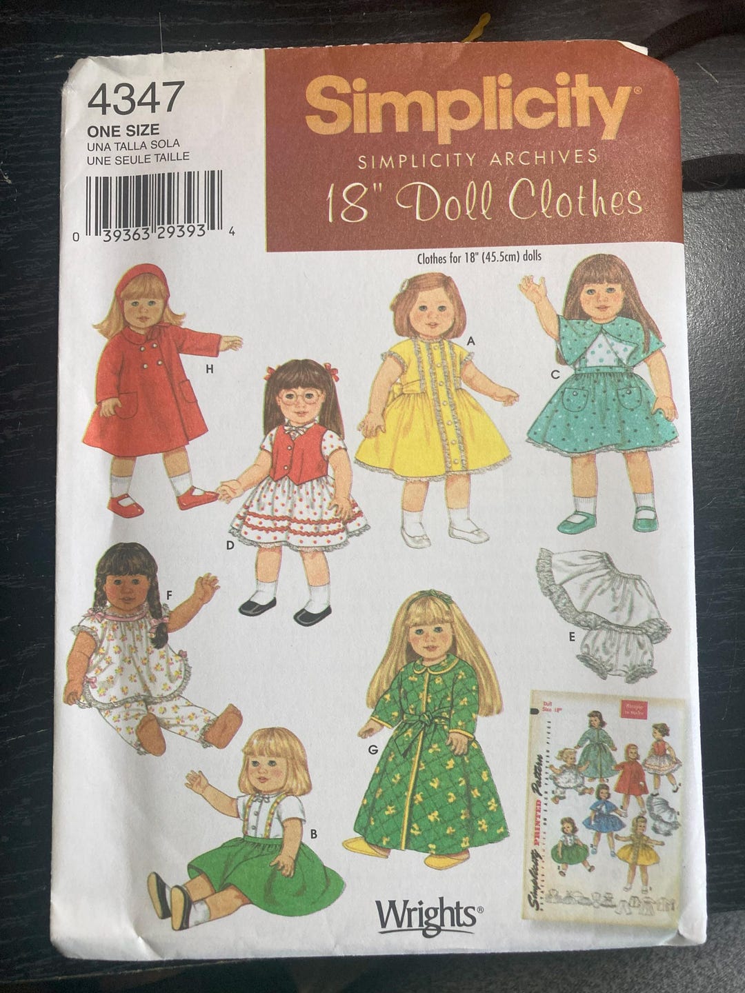 Simplicity 18 Doll Clothes Sewing Pattern 4347 - Etsy