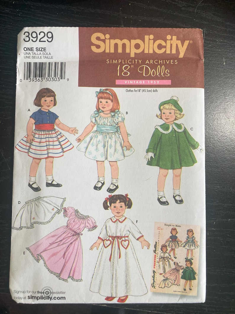 Simplicity 18 Doll Clothes Sewing Pattern 3929 - Etsy