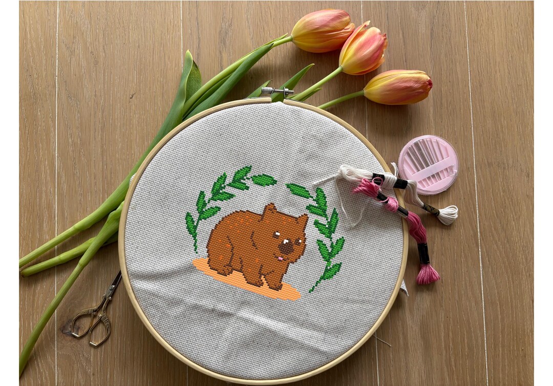 Cute Simple Wombat With Leaves - Cross Stitch Pattern - Beginners Easy ...