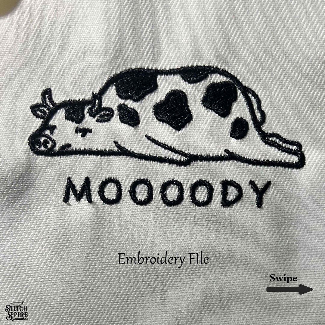 Lazy Moody Cow Embroidery Design Files for Hats and Beanie, Trendy ...