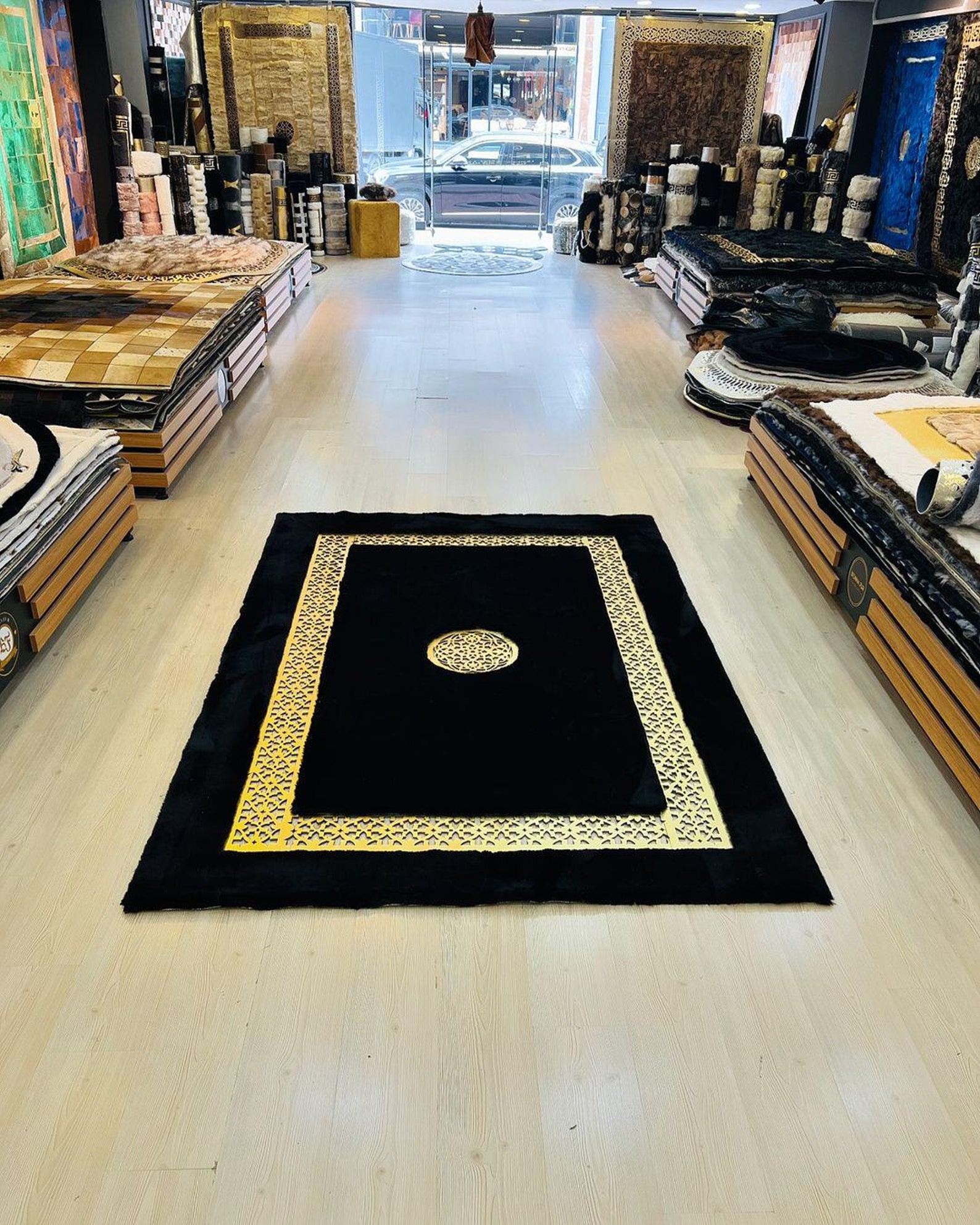 Plush Black and Gold Rug for Cozy Home, Handmade Elegant Plush Black ...