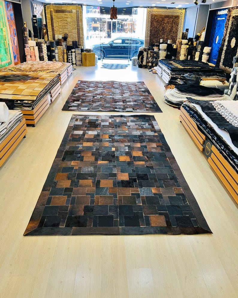 Handmade Cowhide Runner Carpet, Patchwork Cowhide Hall Runner Rug, Long ...