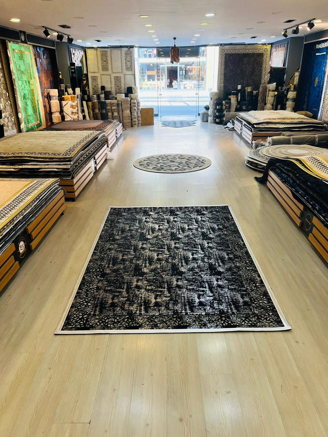 Black & Silver Laser-cut Leather Rug: Modern Area Rug - Etsy