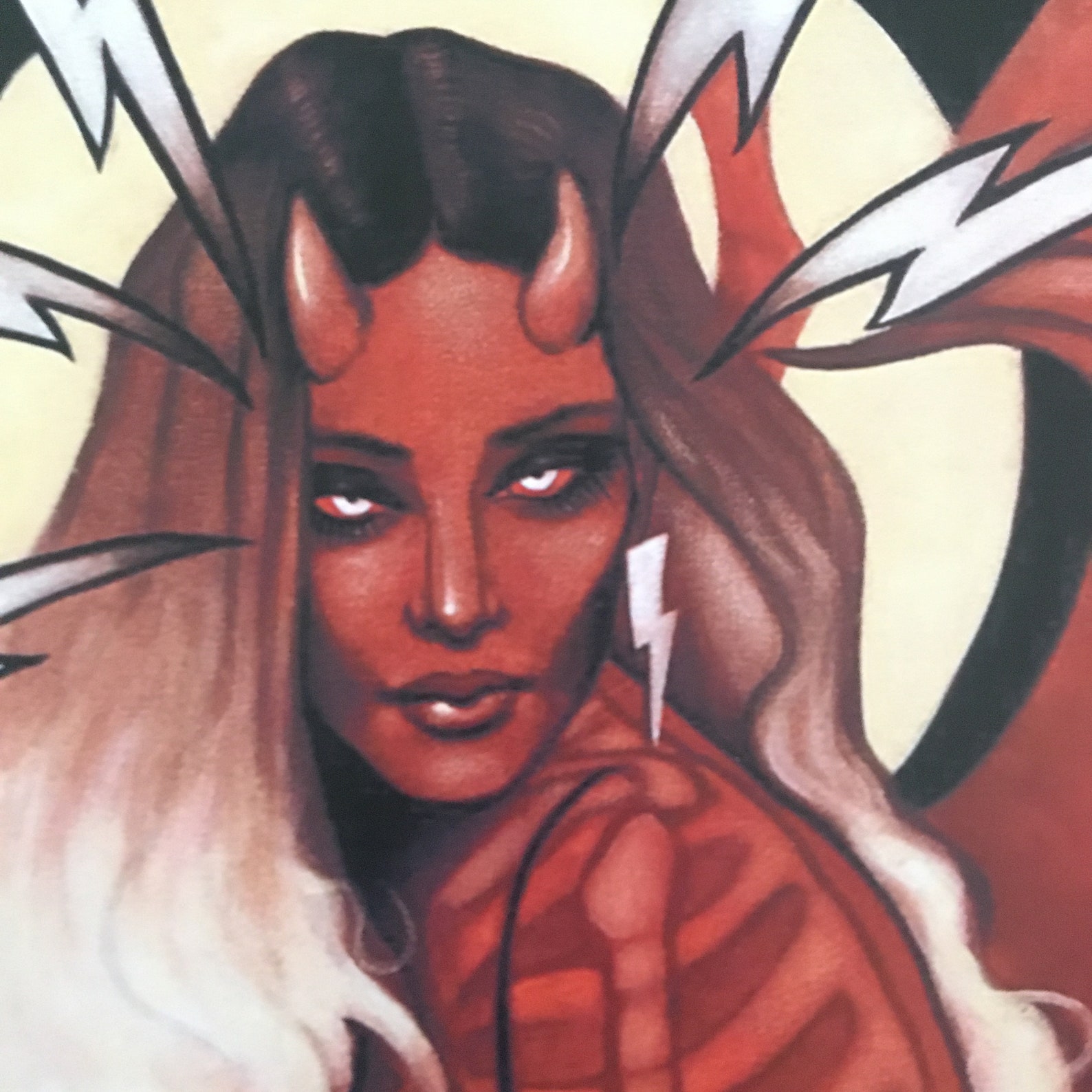 Black Lightning Demon Devil Woman Print Made Fromoriginal - Etsy