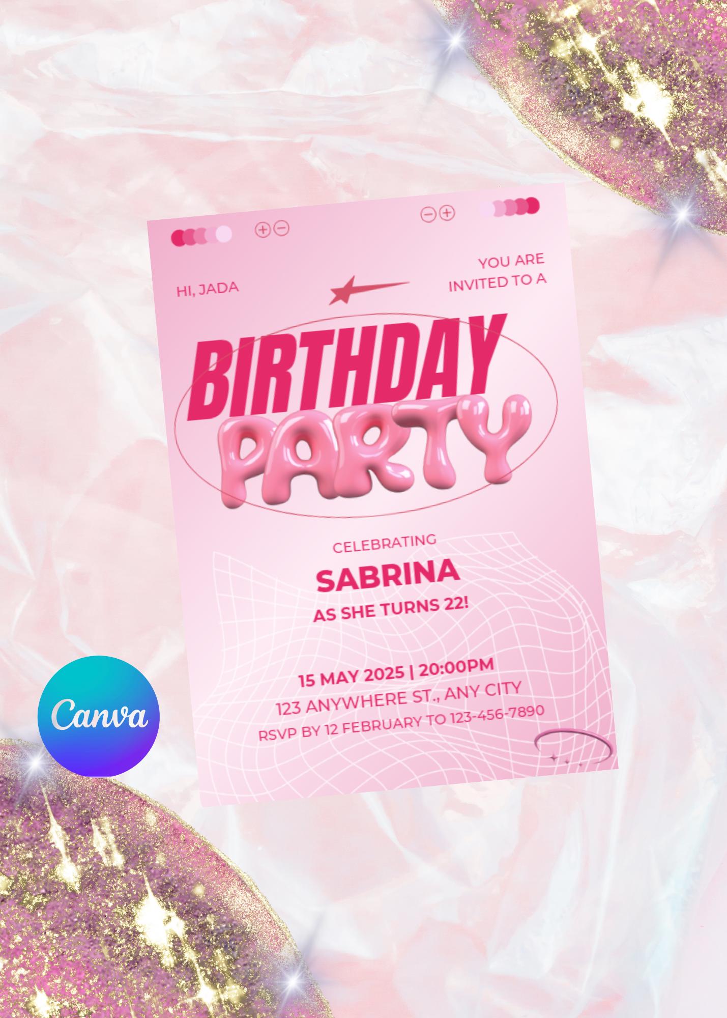 Y2K Birthday Invite, Birthday Girl Invitation, Birthday Party ...