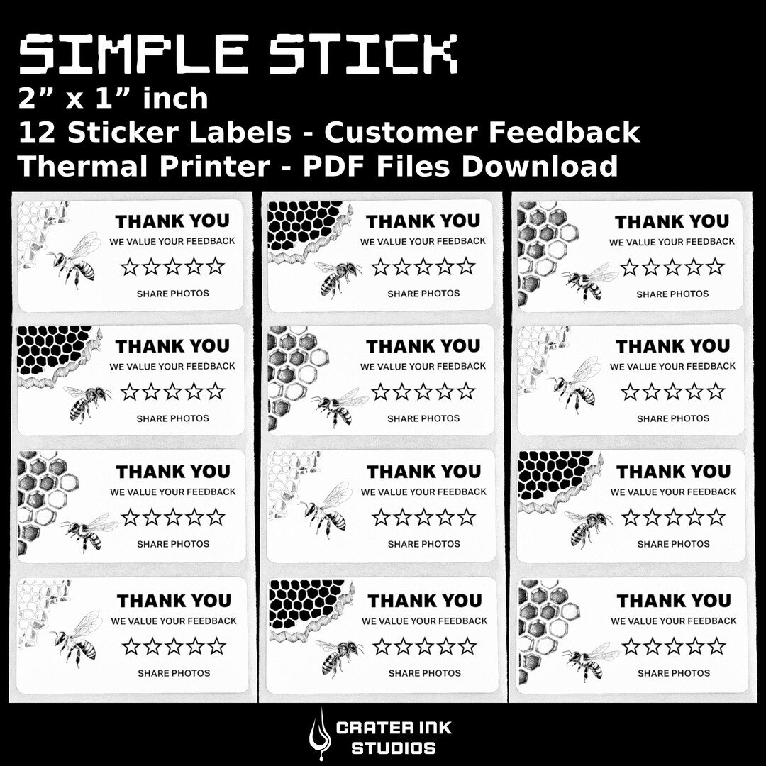 Honey Bee Review Stickers: 2x1" Thermal Printer Labels (PDF Download ...